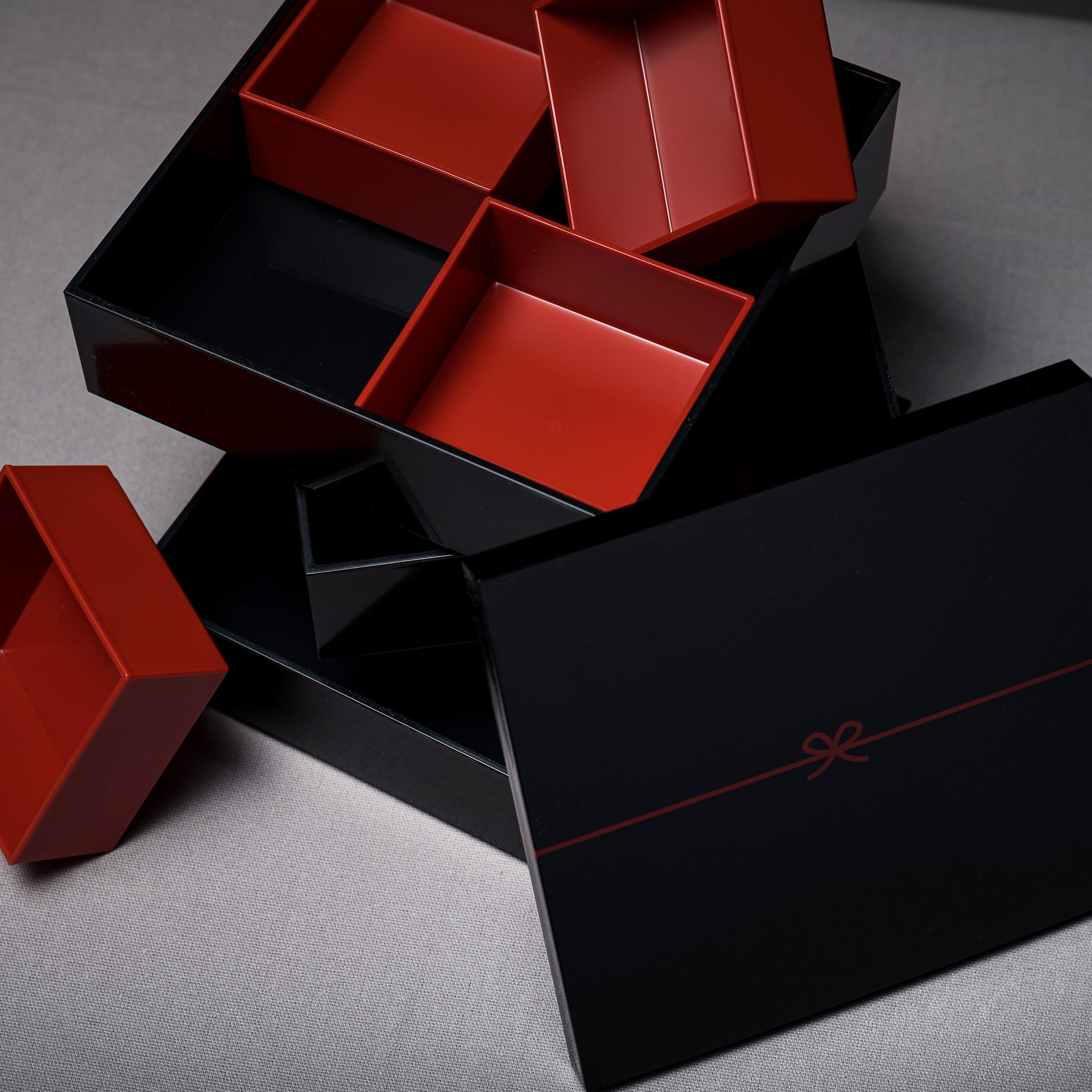 Japanese Three-Tier Jubako Bento Box – Black & Vermilion Red (With Inn ...