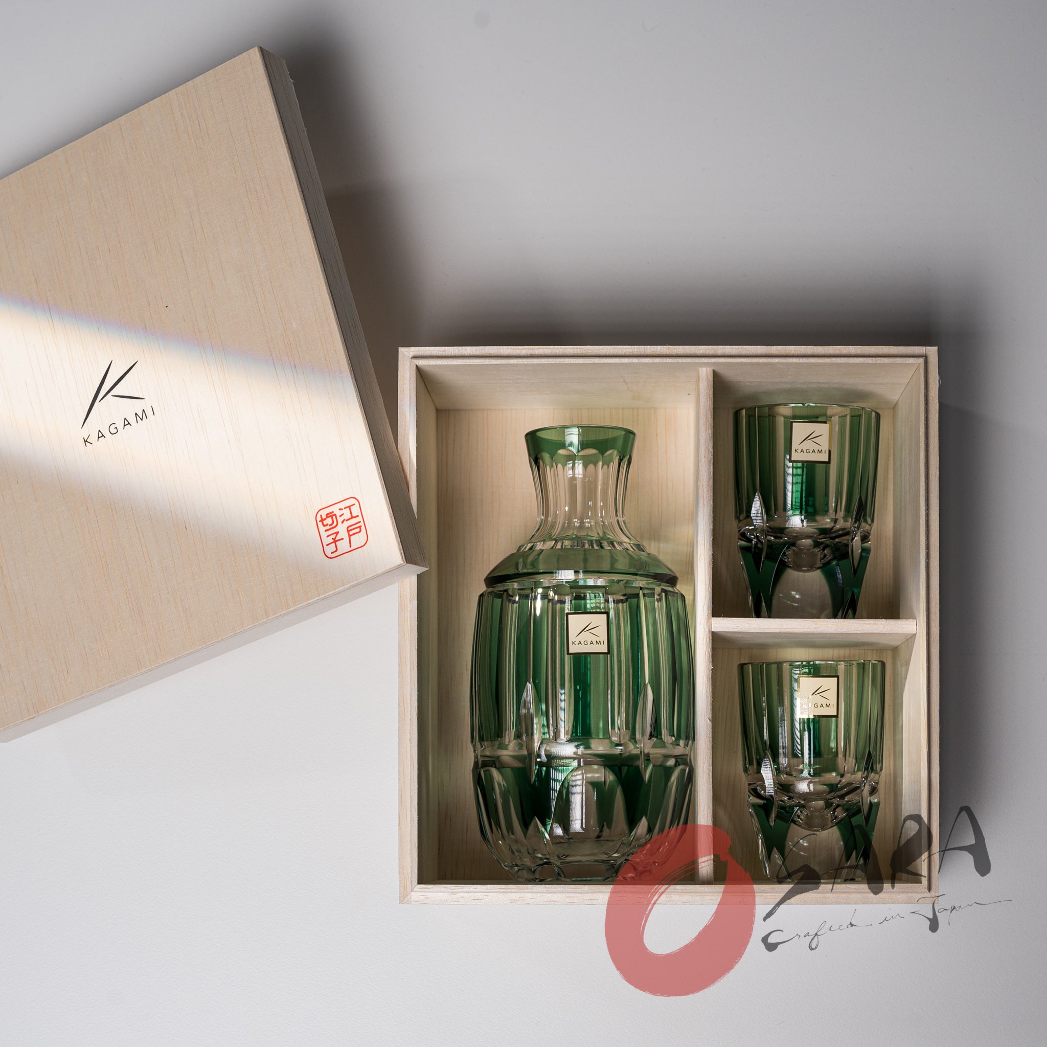 KAGAMI Crystal Edo-Kiriko Sake Set - Bamboo / 竹の膳 | Osara Australia