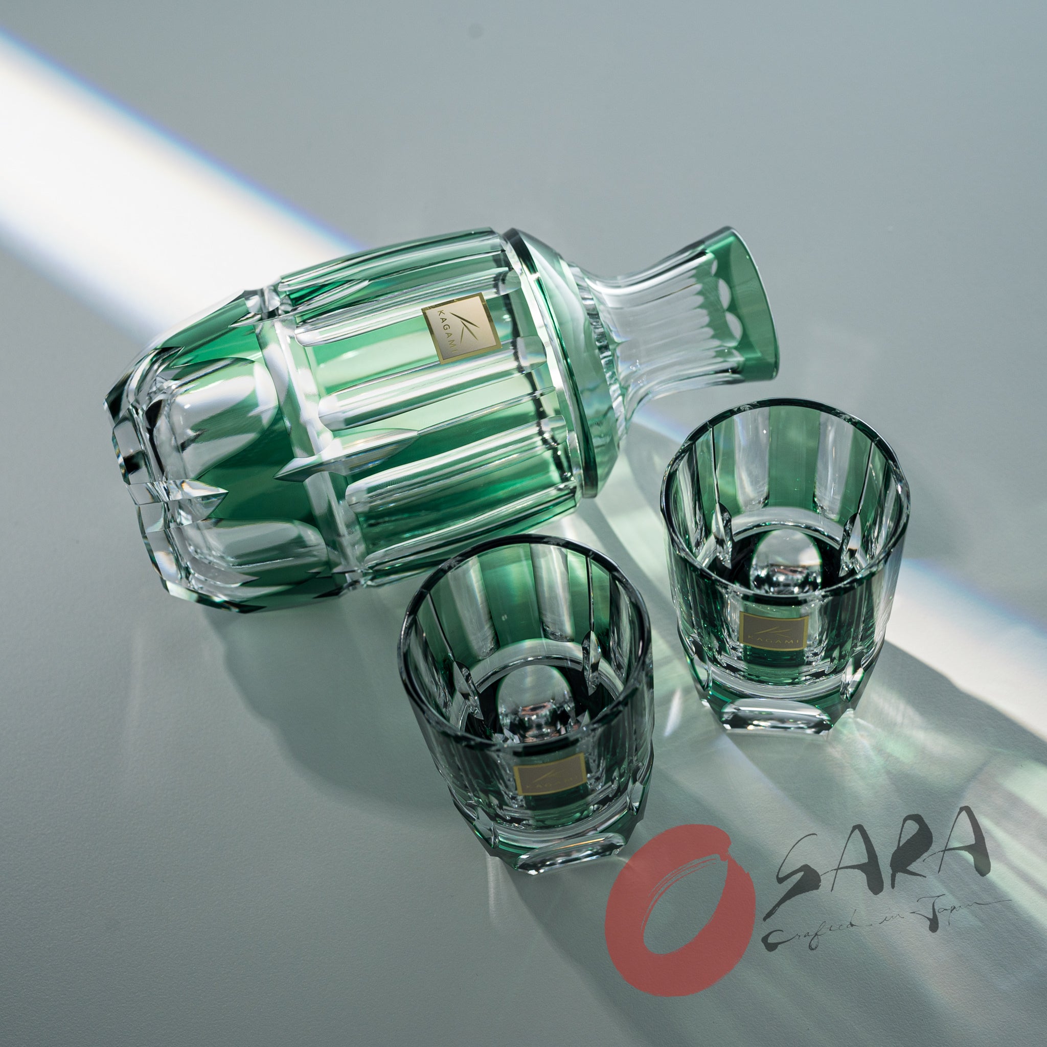 KAGAMI Crystal Edo-Kiriko Sake Set - Bamboo / 竹の膳 | Osara Australia