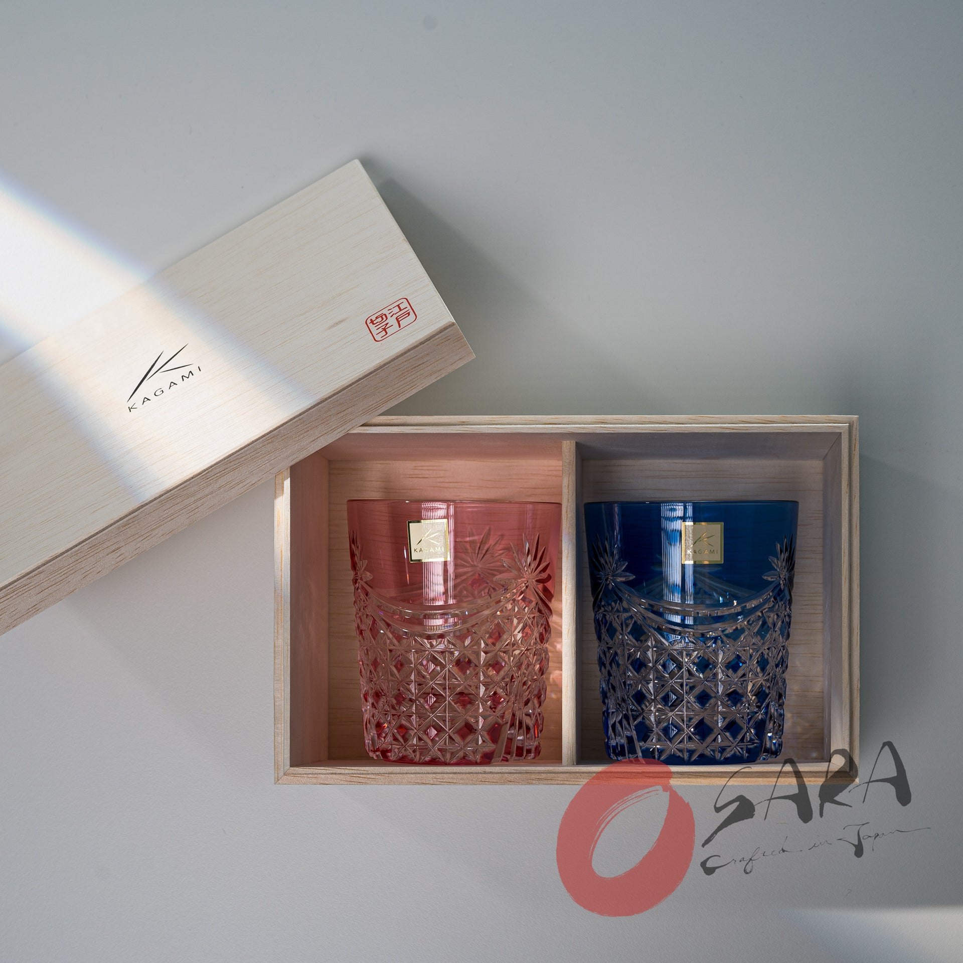 KAGAMI Crystal Edo-Kiriko Pair Whiskey Glass - 240 ml / Drape – Osara ...