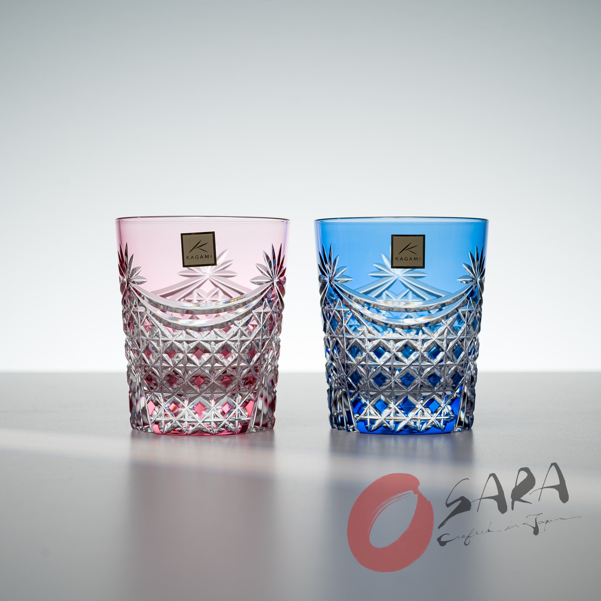 KAGAMI Crystal Edo-Kiriko Pair Whiskey Glass - 240 ml / Drape – Osara ...