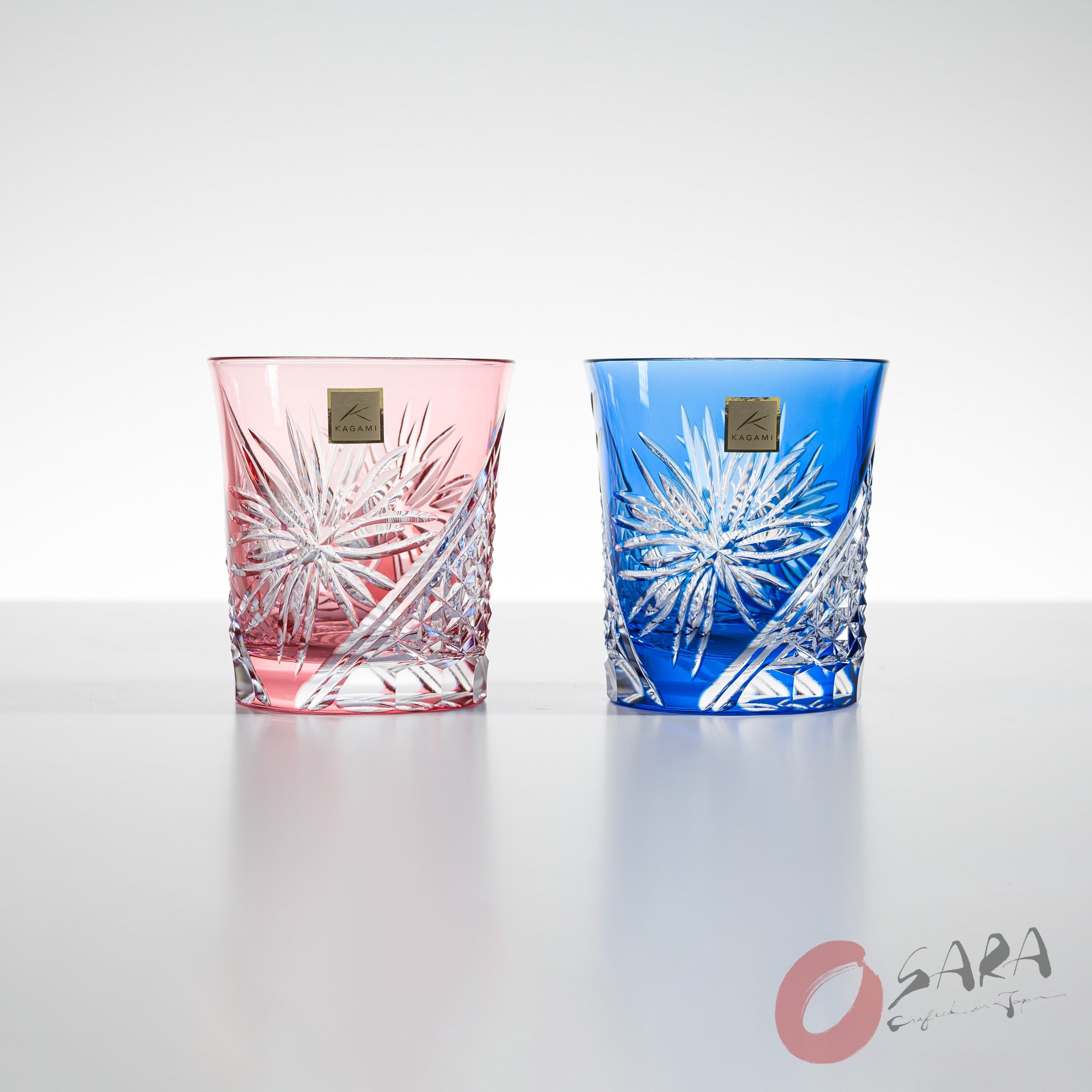 KAGAMI Crystal Edo-Kiriko Pair Sake Glass - Edo Chrysanthemum – Osara ...