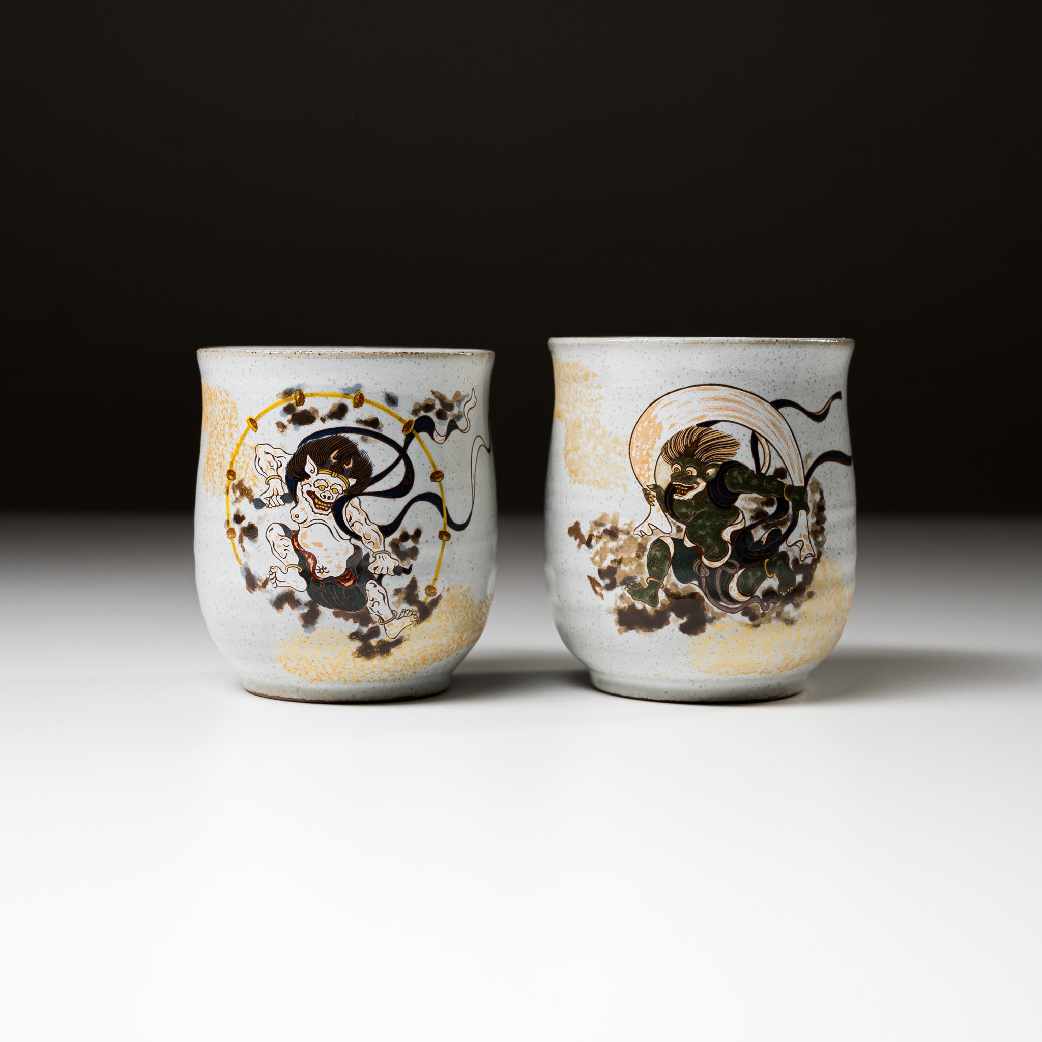Kutani ware Pair Yunomi Tea Cup - Fujin Raijin | Crafted In Japan / 九谷焼 ...