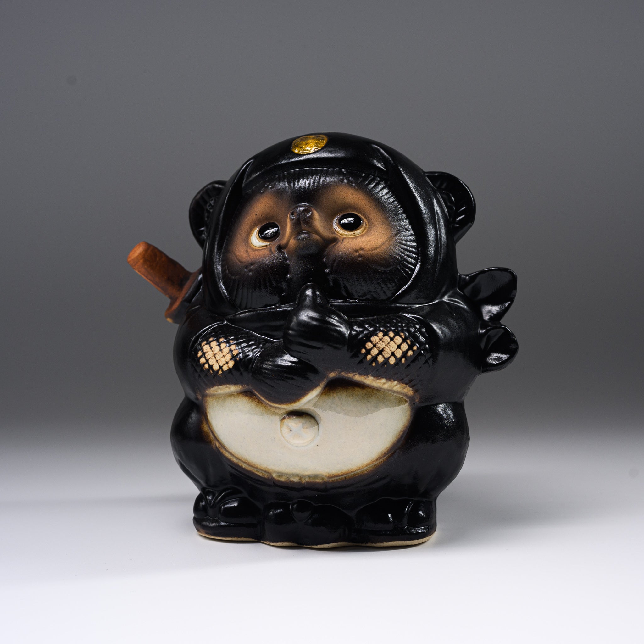 Shigaraki Ware Lucky Raccoon Ornament "Black Ninja" - 17.5 cm / 信楽焼たぬき ...