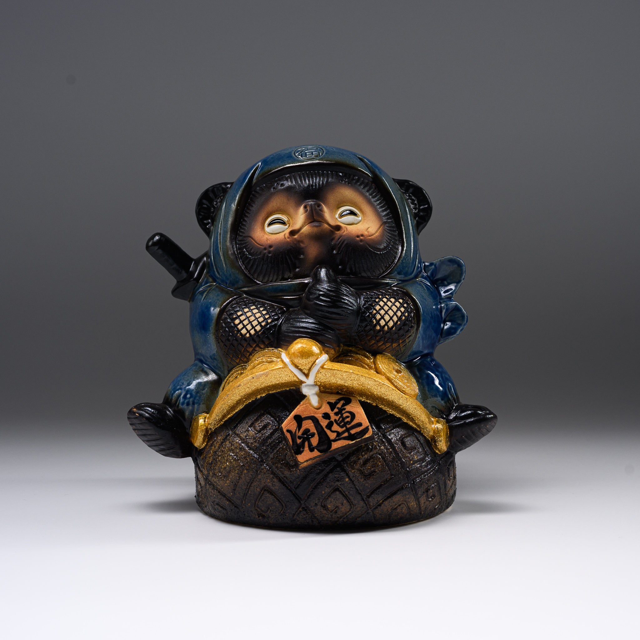 Shigaraki Ware Lucky Raccoon Ornament Piggy Bank "Blue Ninja " - 19 cm ...