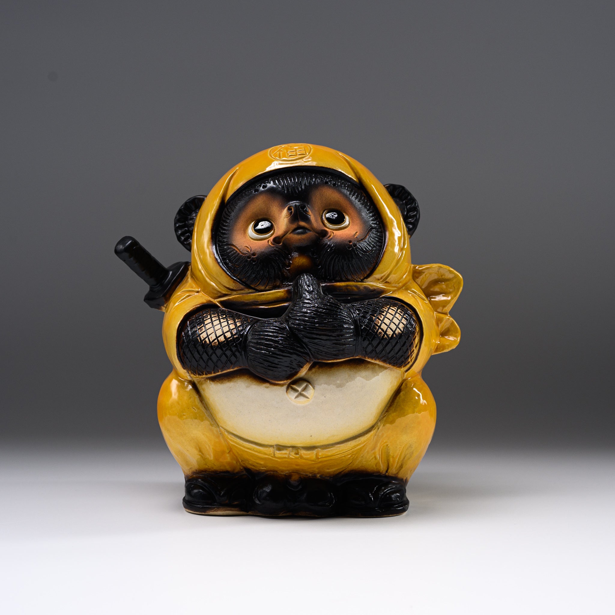 Shigaraki Ware Lucky Raccoon Ornament "Yellow Ninja" - 24 cm / 信楽焼たぬき ...