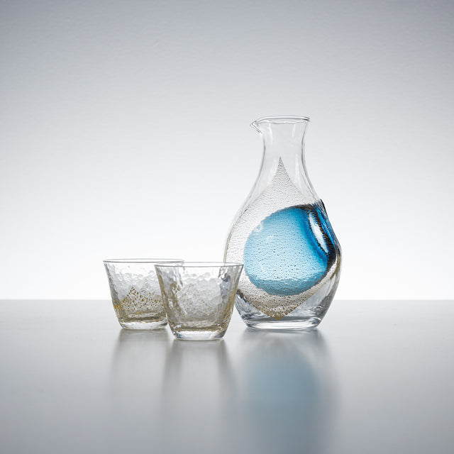 Aqua Gold Cold Pocket Sake Set - 1 Jug With 2 Sake Cups / 冷酒用 酒器セット ...
