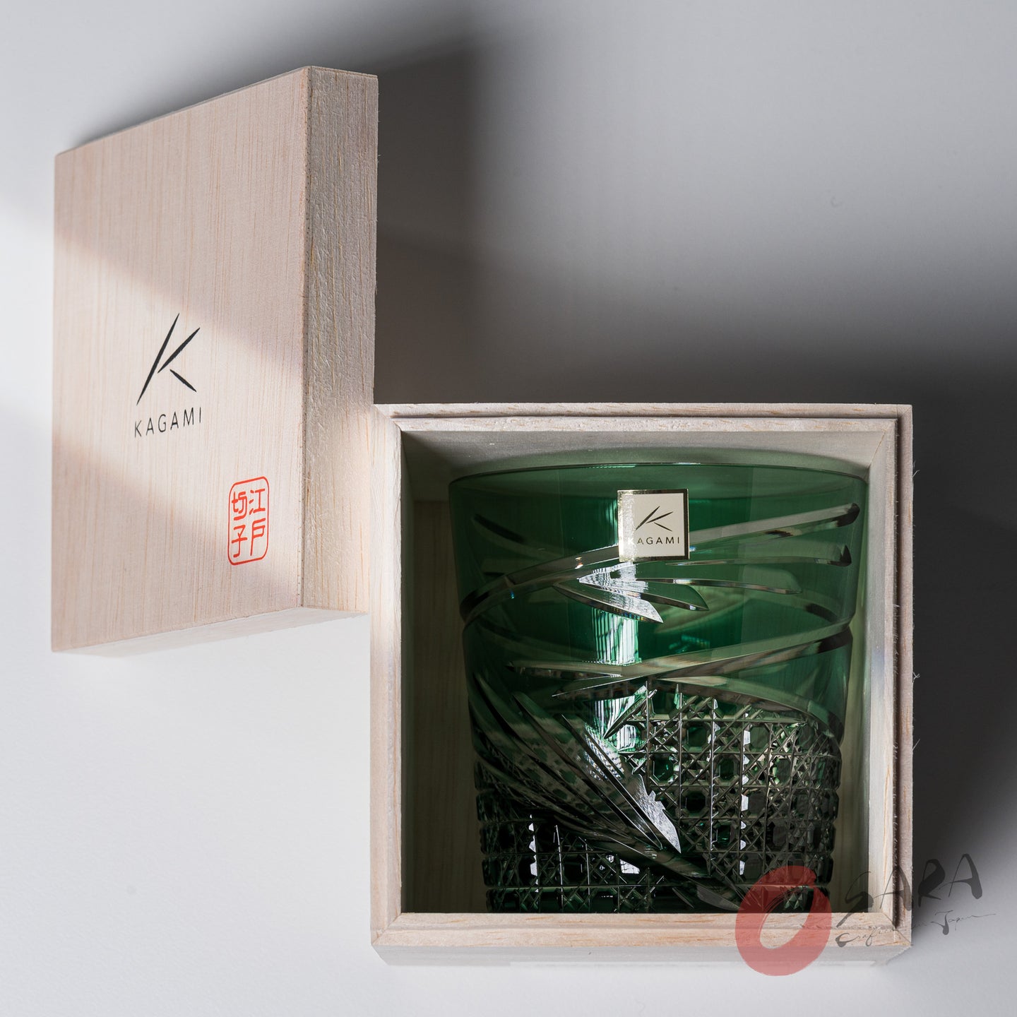 KAGAMI Crystal Edo-Kiriko Rock Glass - "Dance" Green / 舞 – Osara Australia