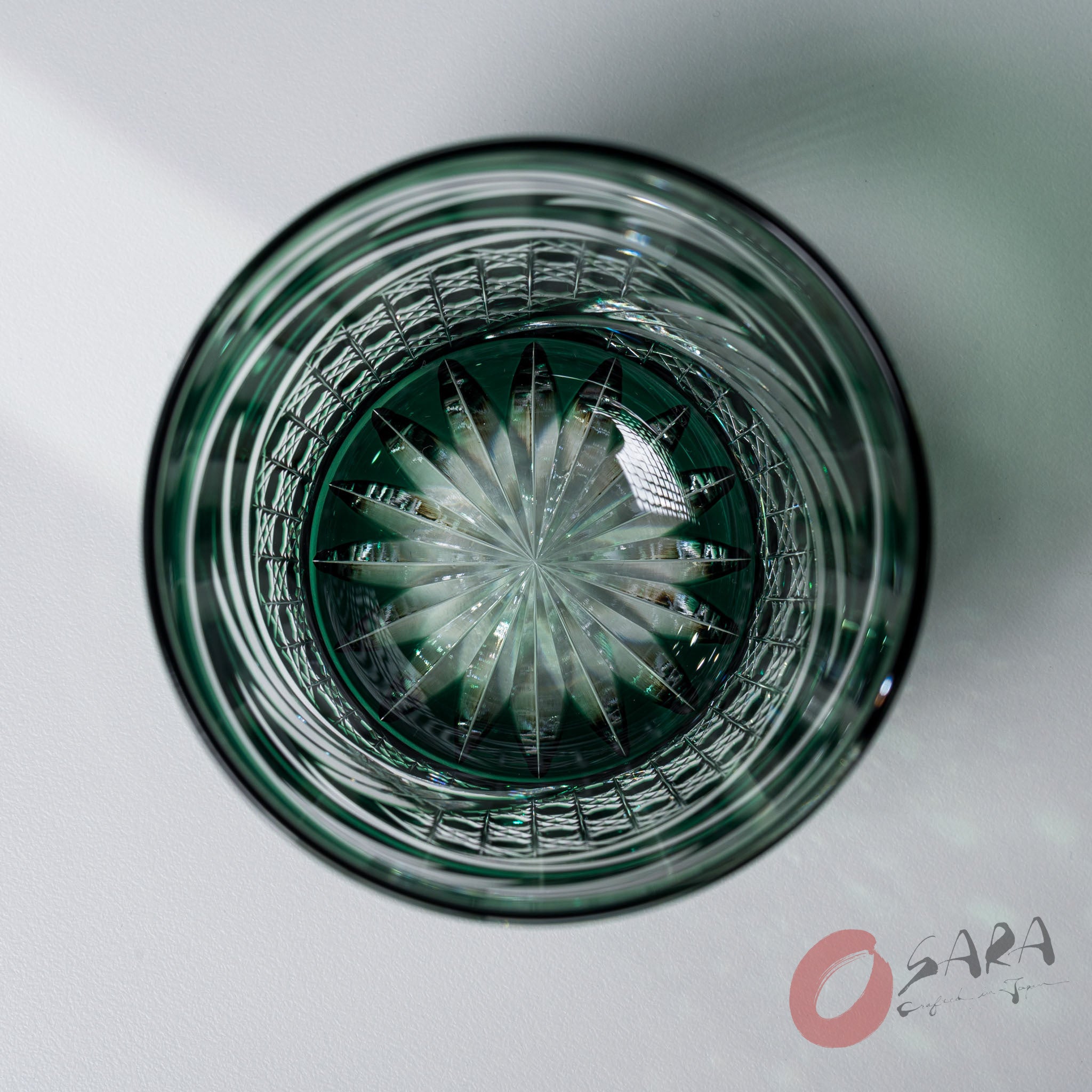 KAGAMI Crystal Edo-Kiriko Rock Glass - "Dance" Green / 舞 – Osara Australia