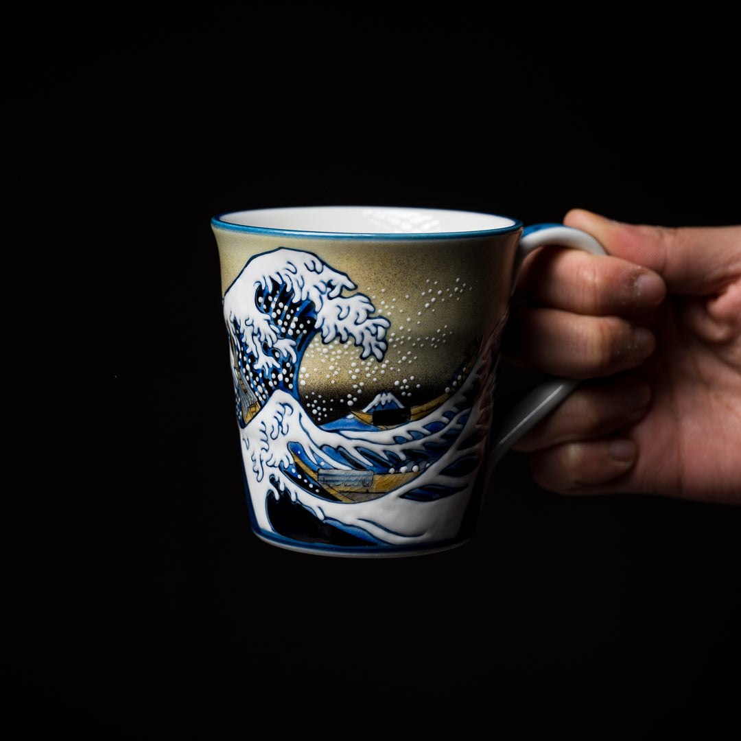 Premium Kutani ware Hokusai Mug - Great Wave / 九谷焼 葛飾北斎 浮世絵 神奈川沖浪裏マグカッ ...